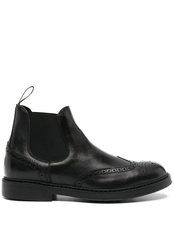 DOUCAL'S Perforated Leather Ankle Boots - Black