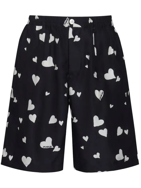 Marni Heart Print Silk Shorts
