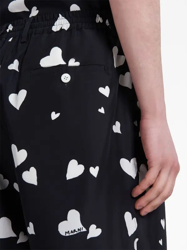 Marni Heart Print Silk Shorts