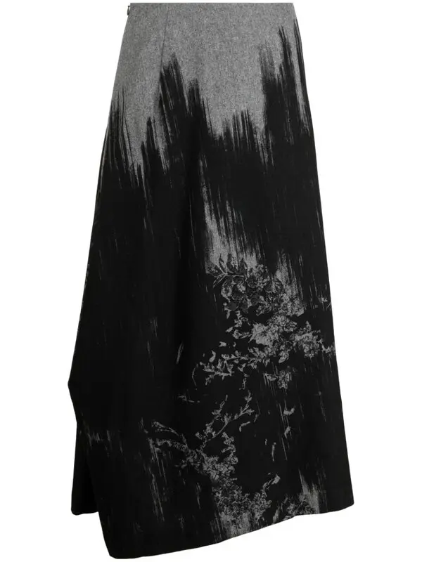 Y’s Abstract-pattern Draped Skirt