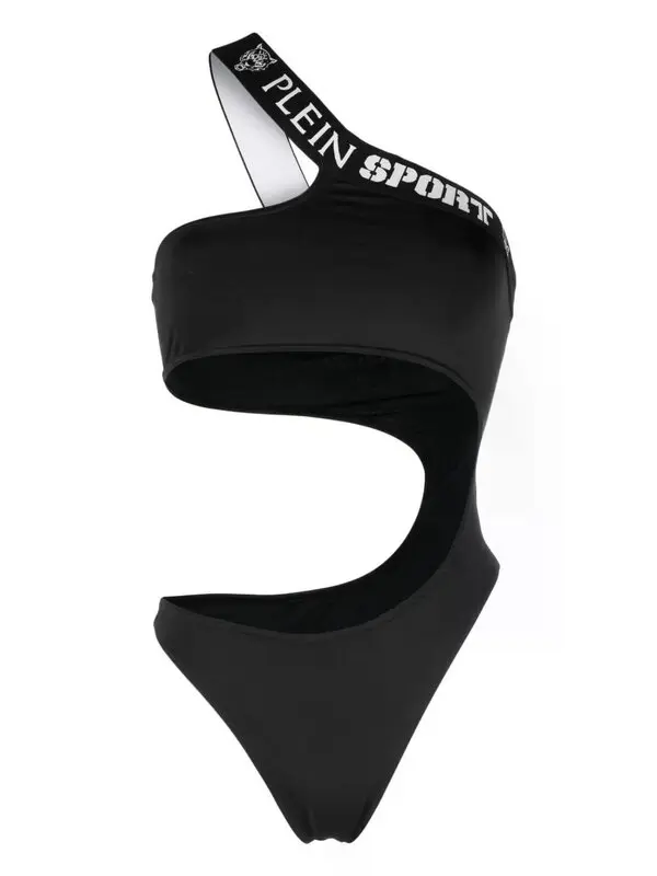 PLEIN SPORT Logo-tape One-shoulder Swimsuit - Black