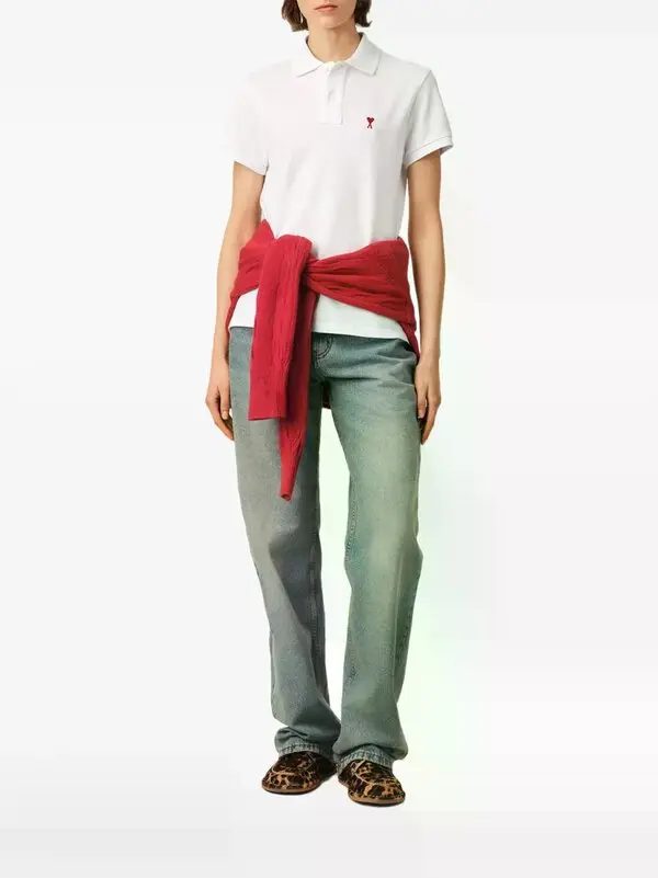 AMI Paris Cotton Polo With De Coeur - White