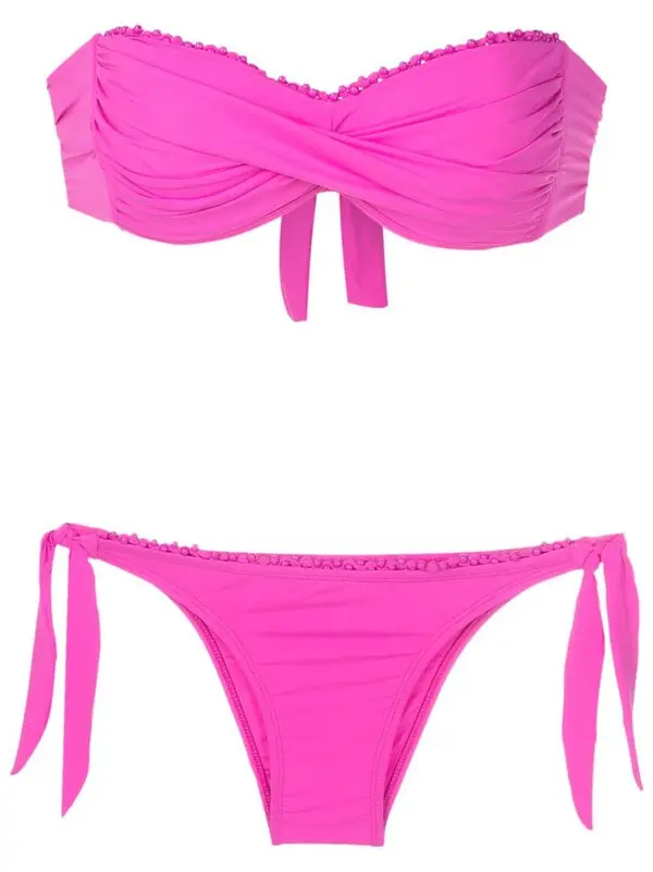 AMIR SLAMA Beaded-trim Bandeau Bikini - Pink