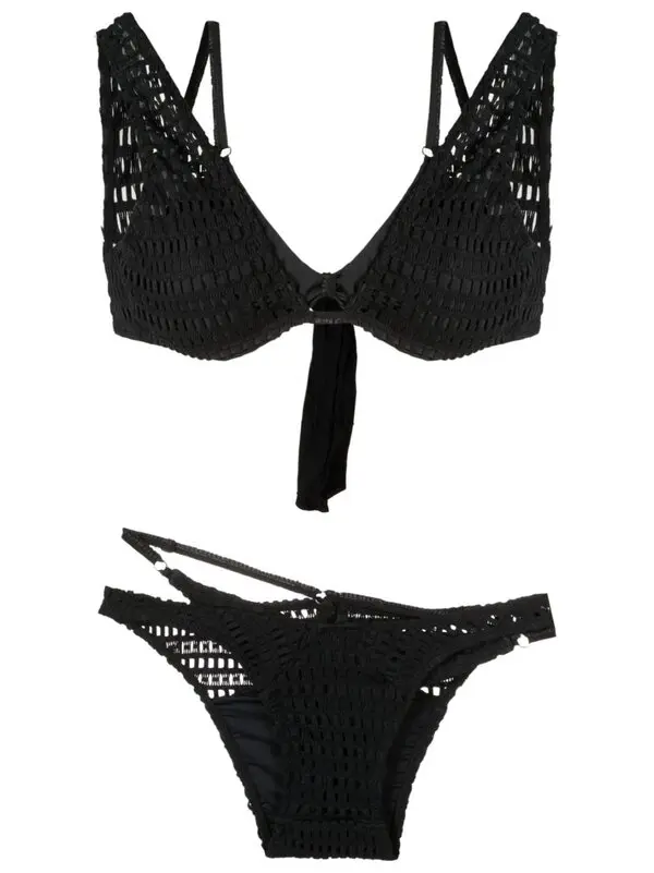 AMIR SLAMA Open-knit Layered Bikini Set - Black