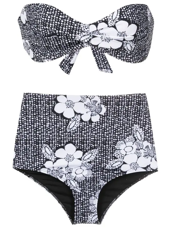 AMIR SLAMA Floral-print Bikini Set - Black