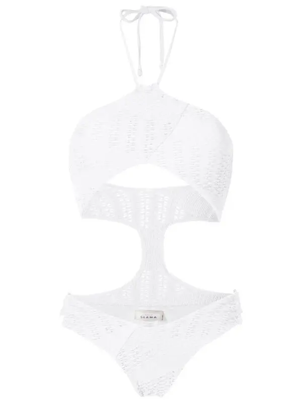 AMIR SLAMA Woven Halterneck One-piece - White