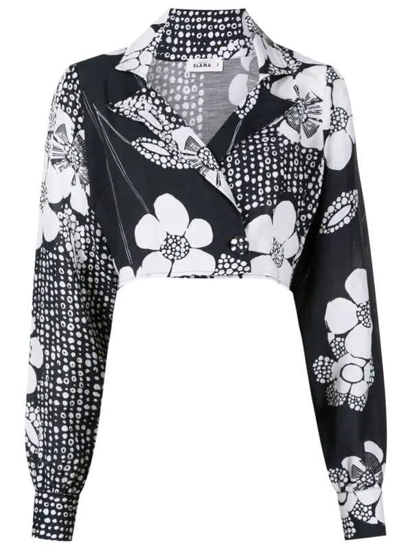 AMIR SLAMA Floral-print Cropped Shirt - Black