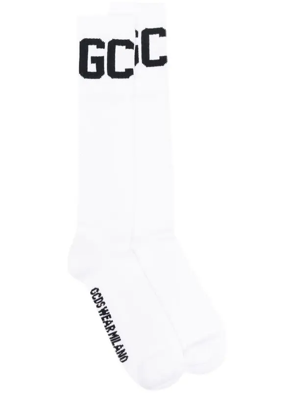 Gcds Logo-jacquard Ribbed Socks - White