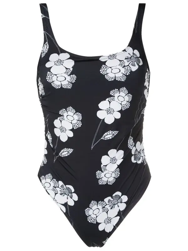 AMIR SLAMA Floral-print Swimsuit - Black