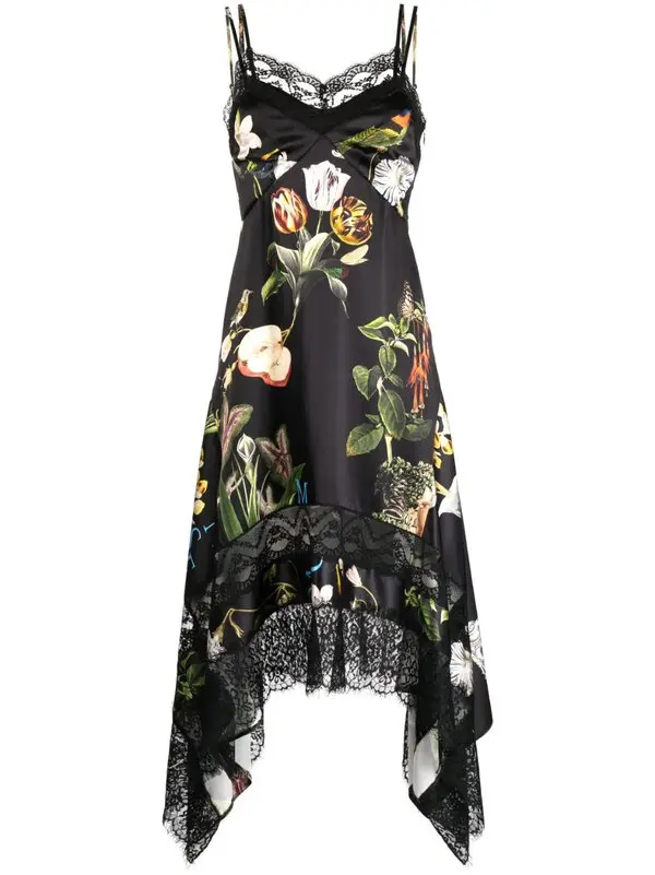 monse asymmetrical floral slit dress Slit Leg Ruffled Floral Dress