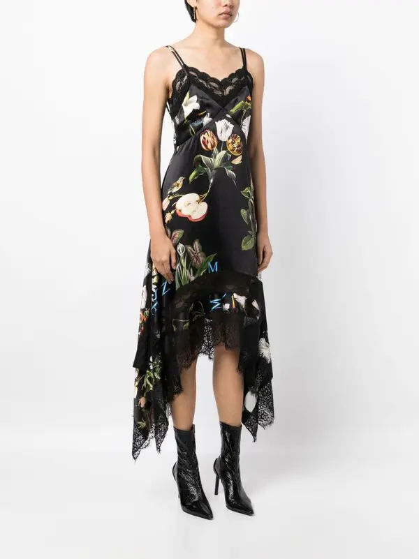 monse asymmetrical floral dress MONSE Asymmetric draped printed stretch-crepe midi dress