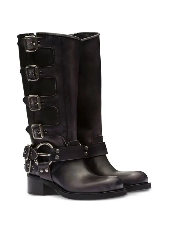 Miu Miu Buckle-detail Leather Boots - Black