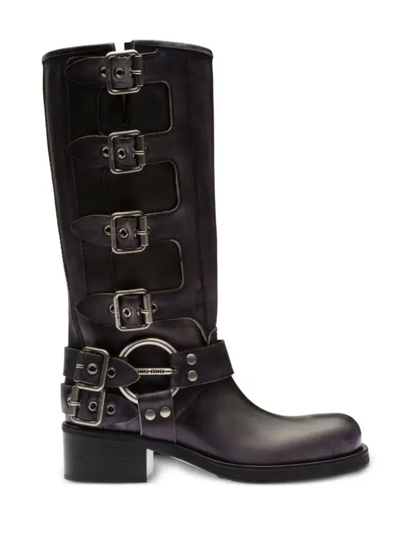 Miu Miu Buckle-detail Leather Boots - Black