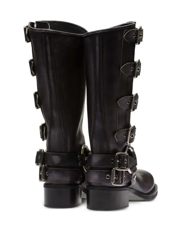 Miu Miu Buckle-detail Leather Boots - Black