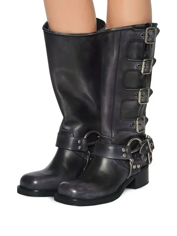 Miu Miu Buckle-detail Leather Boots - Black