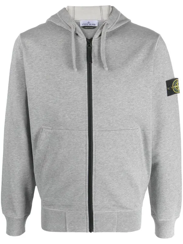 Stone Island Compass-motif Drawstring Cotton Hoodie - Grey