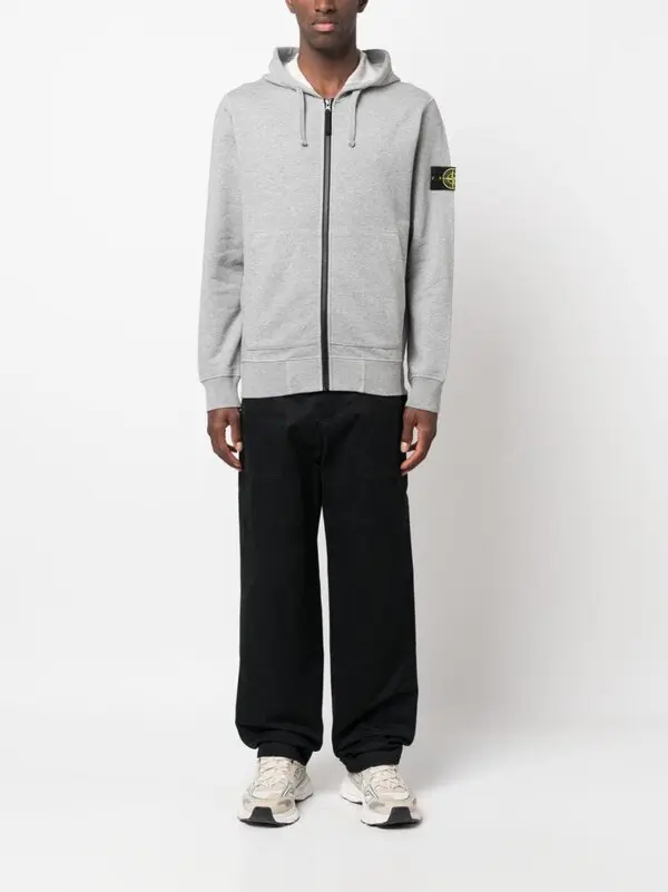 Stone Island Compass-motif Drawstring Cotton Hoodie - Grey