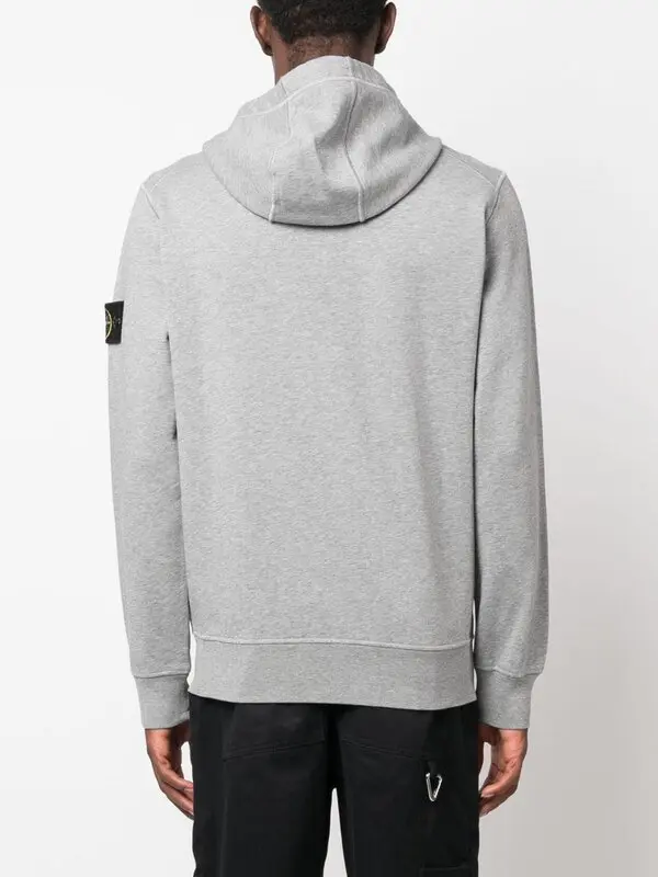 Stone Island Compass-motif Drawstring Cotton Hoodie - Grey