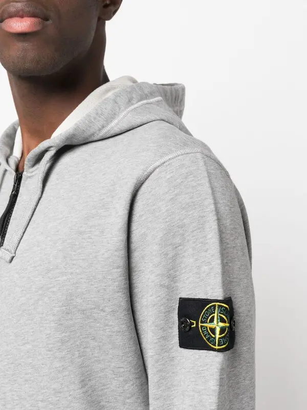 Stone Island Compass-motif Drawstring Cotton Hoodie - Grey