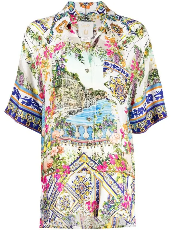 Camilla Graphic-print Silk Shirt