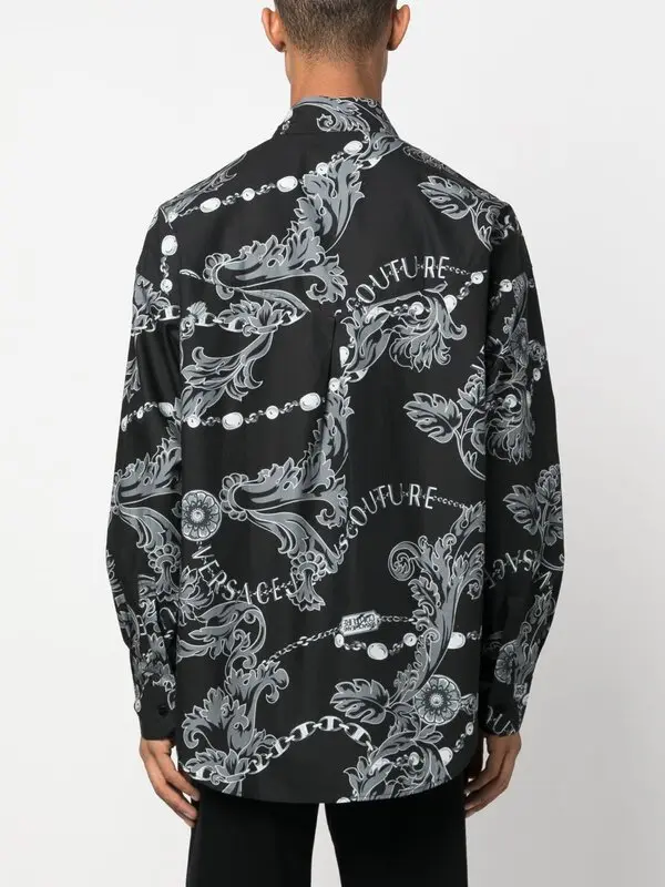 Versace Chain Couture-print Cotton Shirt - Black