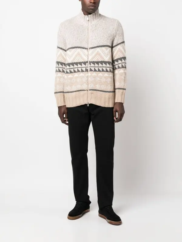 Brunello Cucinelli Intarsia-knit Cashmere Zipped Cardigan