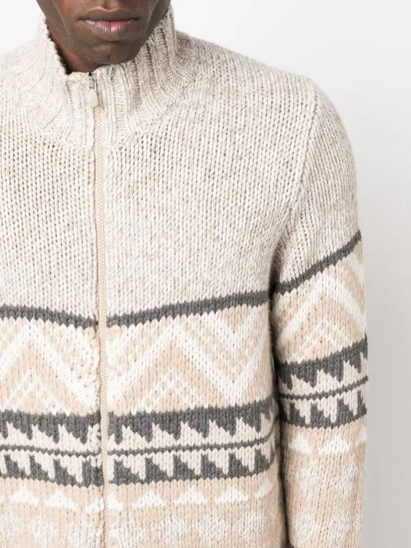 Brunello Cucinelli Intarsia-knit Cashmere Zipped Cardigan