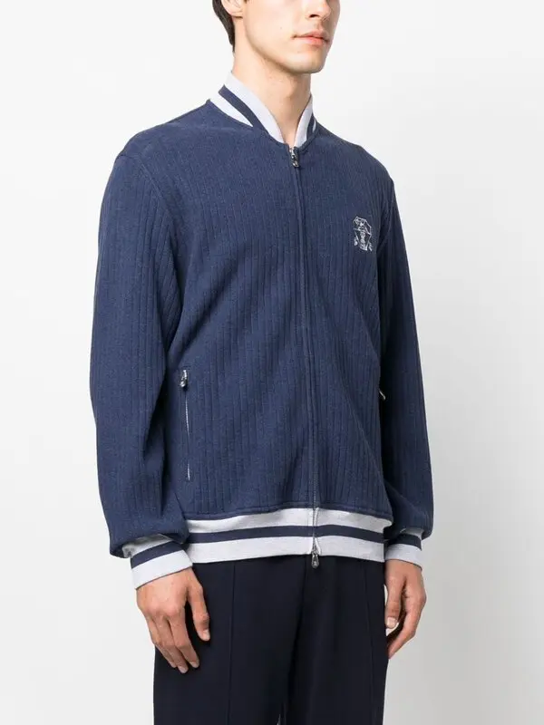 Brunello Cucinelli Logo-embroidered Ribbed Zip-up Sweatshirt