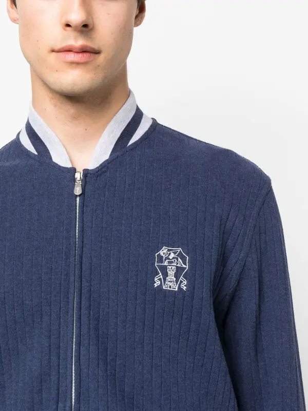 Brunello Cucinelli Logo-embroidered Ribbed Zip-up Sweatshirt