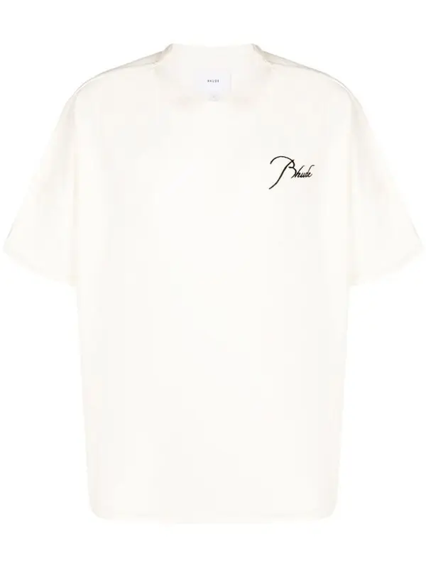 Rhude Logo-embroidered Cotton T-shirt - Neutrals