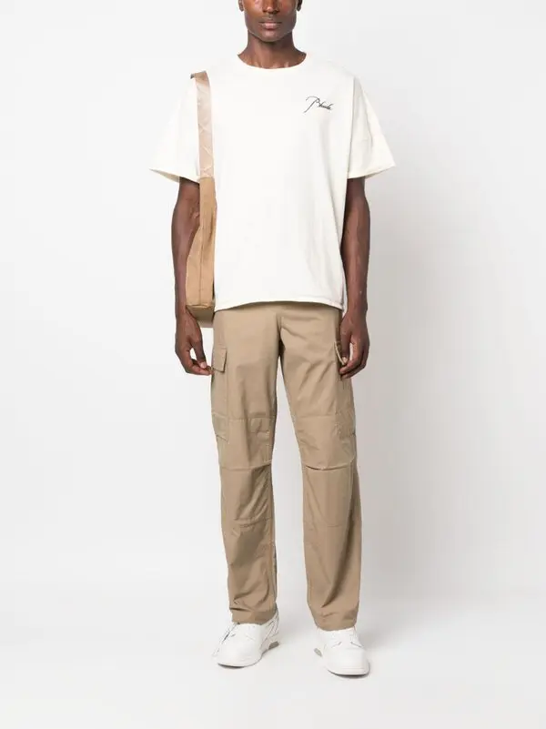 Rhude Logo-embroidered Cotton T-shirt - Neutrals