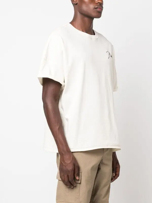 Rhude Logo-embroidered Cotton T-shirt - Neutrals