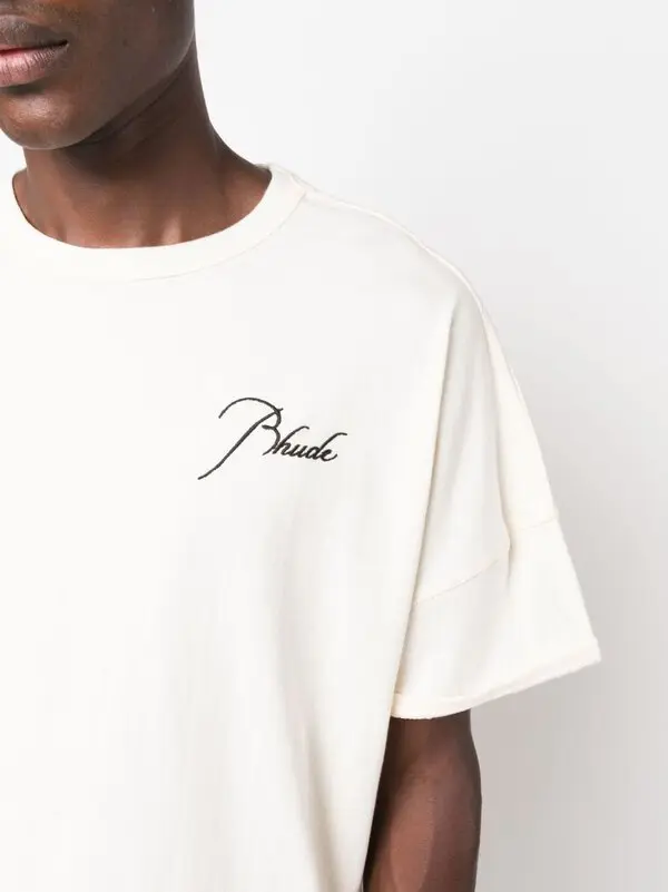Rhude Logo-embroidered Cotton T-shirt - Neutrals