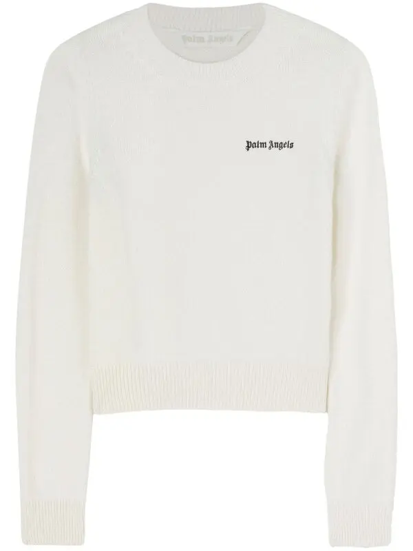 Palm Angels Logo-embroidered Crew-neck Jumper - White