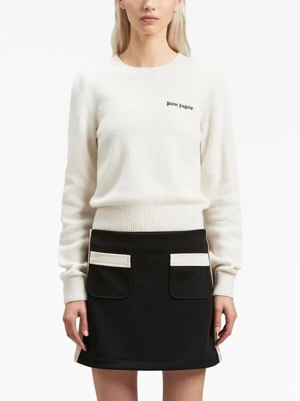 Palm Angels Logo-embroidered Crew-neck Jumper - White