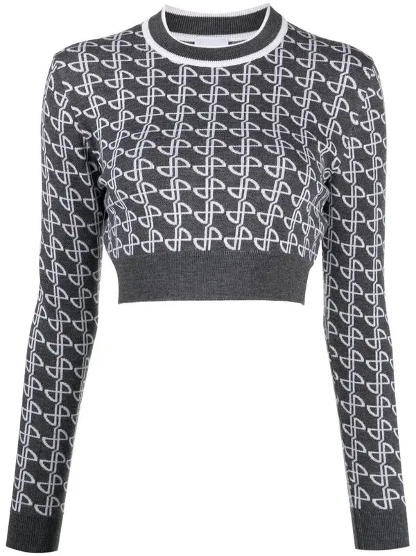 PATOU Jacquard Merino Cropped Jumper - Grey