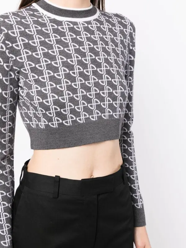PATOU Jacquard Merino Cropped Jumper - Grey