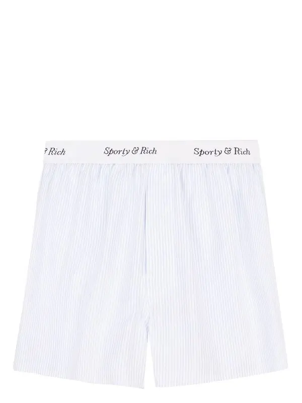 Sporty & Rich Logo-waistband Striped Cotton Shorts