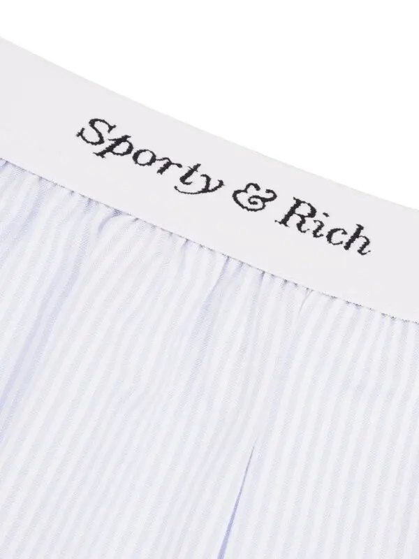 Sporty & Rich Logo-waistband Striped Cotton Shorts