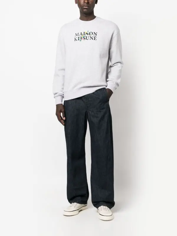 Maison Kitsuné Logo-print Cotton Sweatshirt - Grey