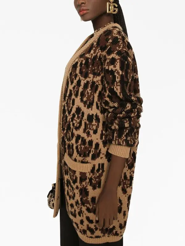 Dolce & Gabbana Leopard-print V-neck Cardigan - Brown
