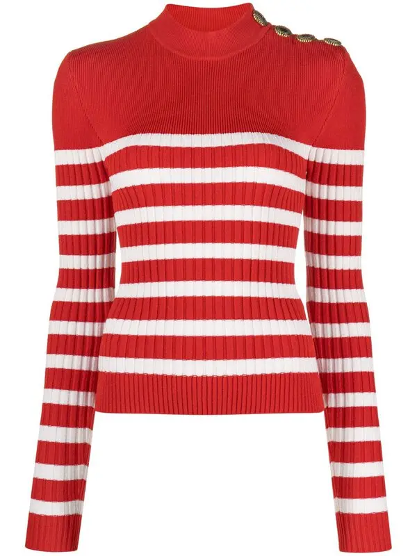 Balmain Striped Roll-neck Jumper - Red