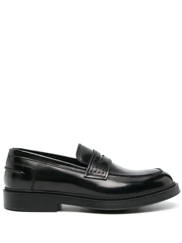 DOUCAL'S Round-toe Leather Loafers - Black