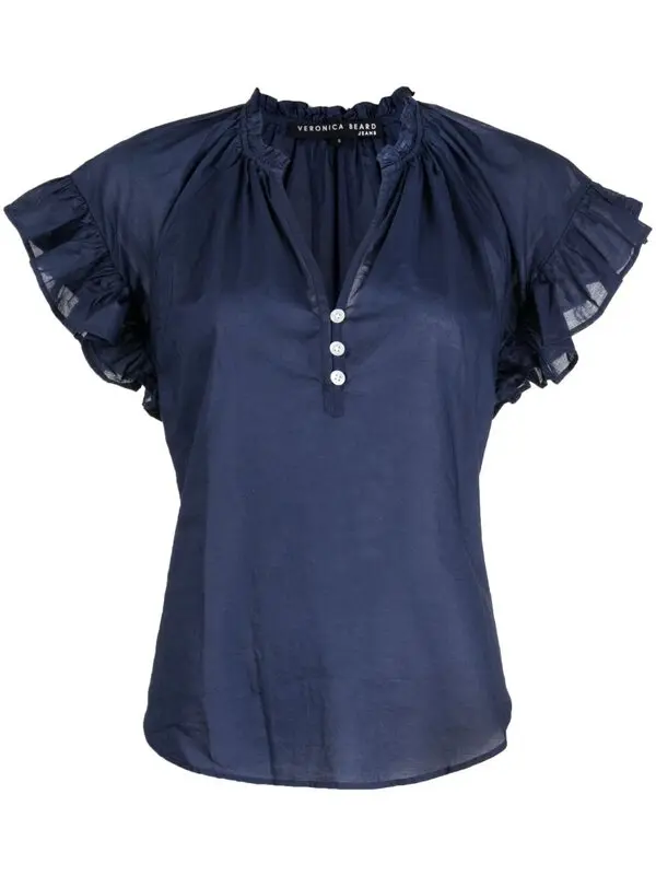 Veronica Beard Ruffled-cuffs Poplin Shirt - Blue