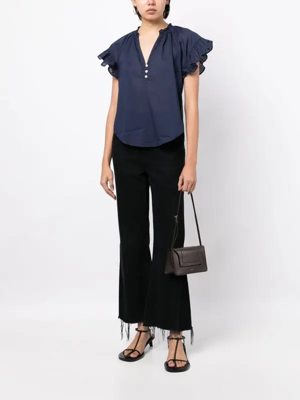 Veronica Beard Ruffled Cuffs Poplin Shirt
