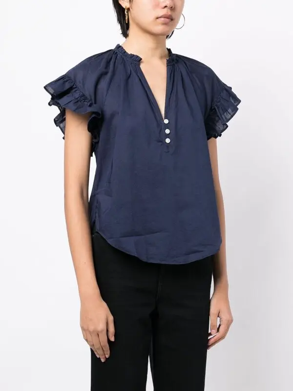 Veronica Beard Ruffled Cuffs Poplin Shirt