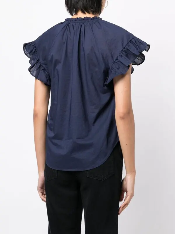 Veronica Beard Ruffled Cuffs Poplin Shirt