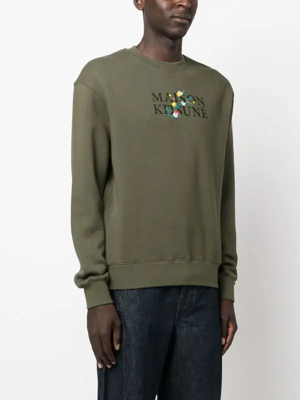Maison Kitsuné Floral-embroidered Cotton Sweatshirt - Green