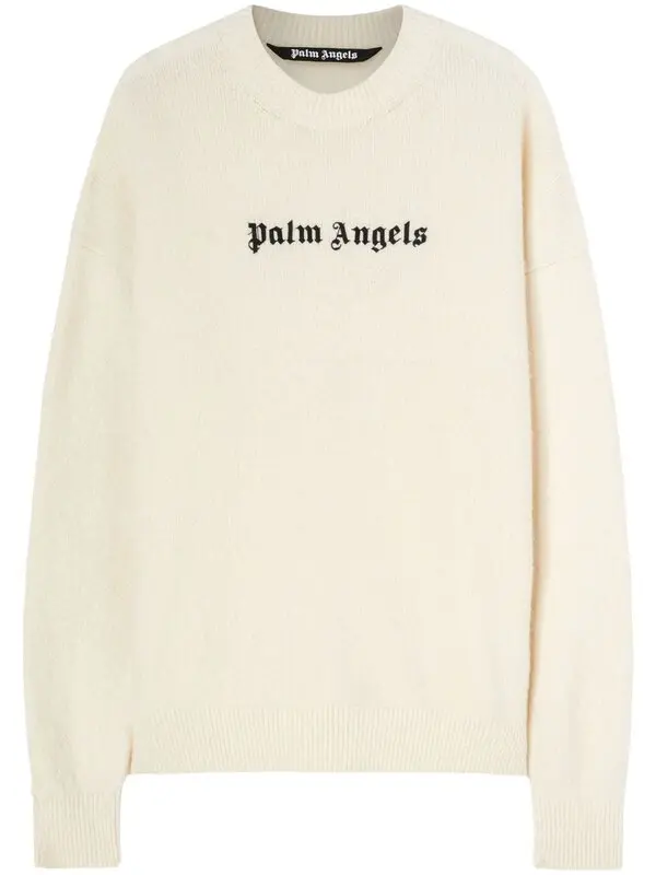 Palm Angels Logo-embroidered Wool-blend Jumper - White