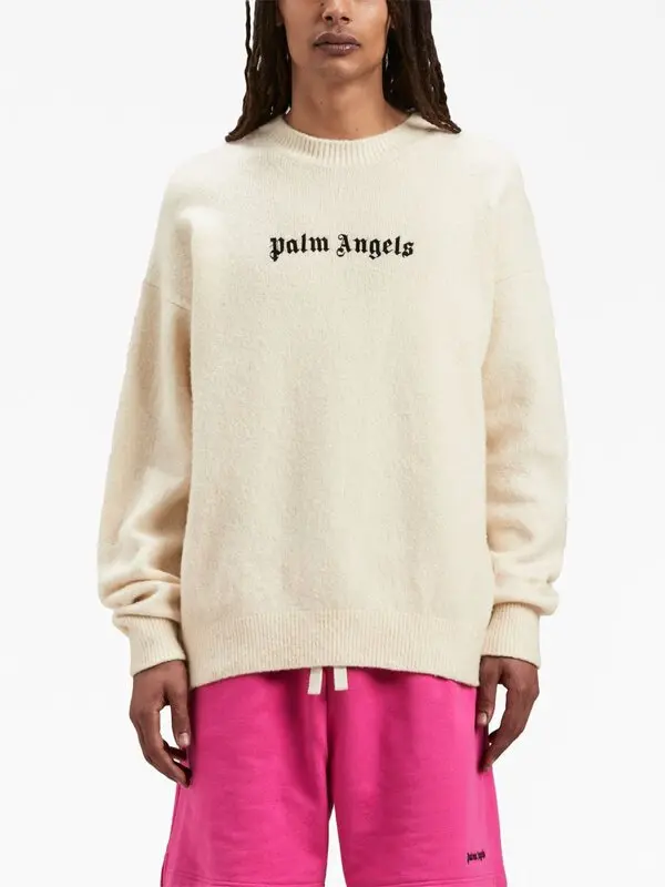Palm Angels Logo-embroidered Wool-blend Jumper - White